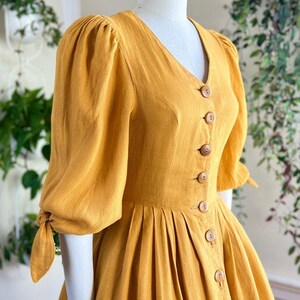 Vintage 1980s Shirt Dress | 80s Linen Mustard Yellow Fit and Flare ...