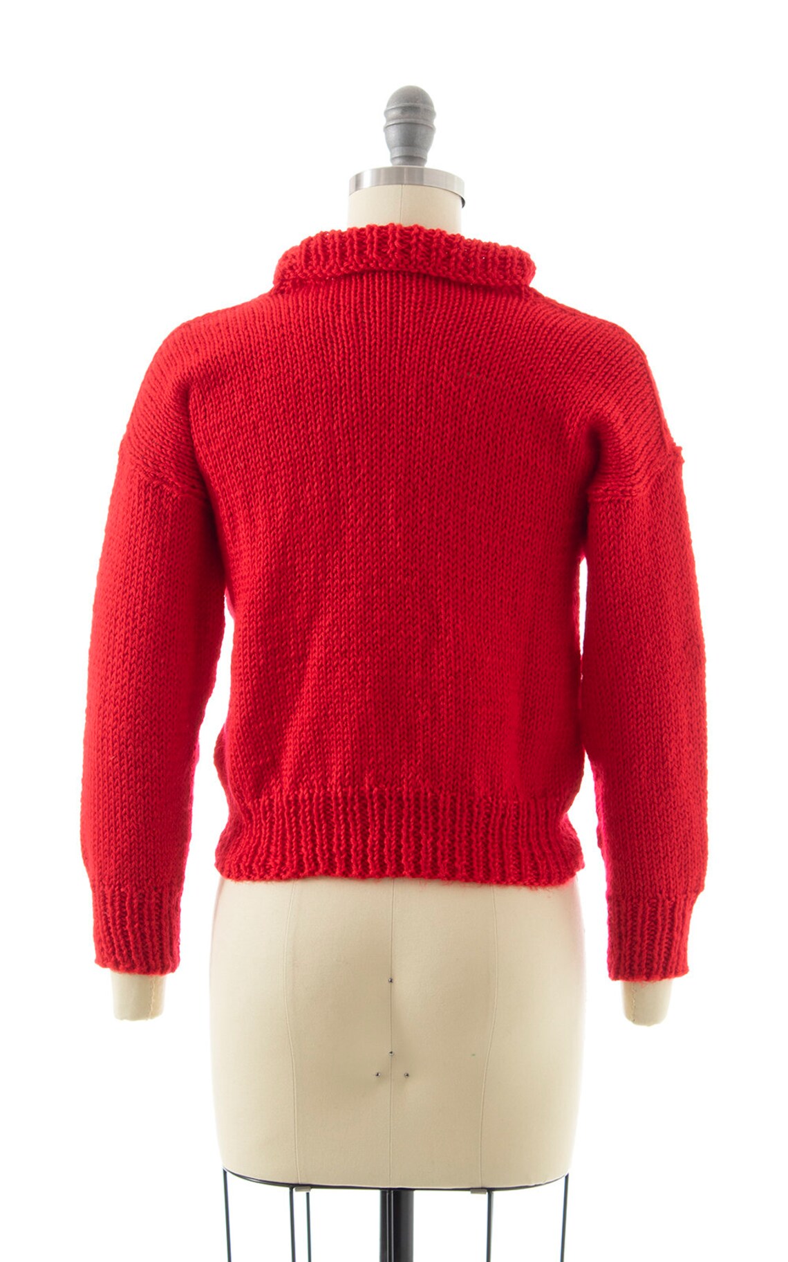 Vintage Sweater | 70s 80s 90s Red Acrylic Knit Turtleneck Cropped Pull ...