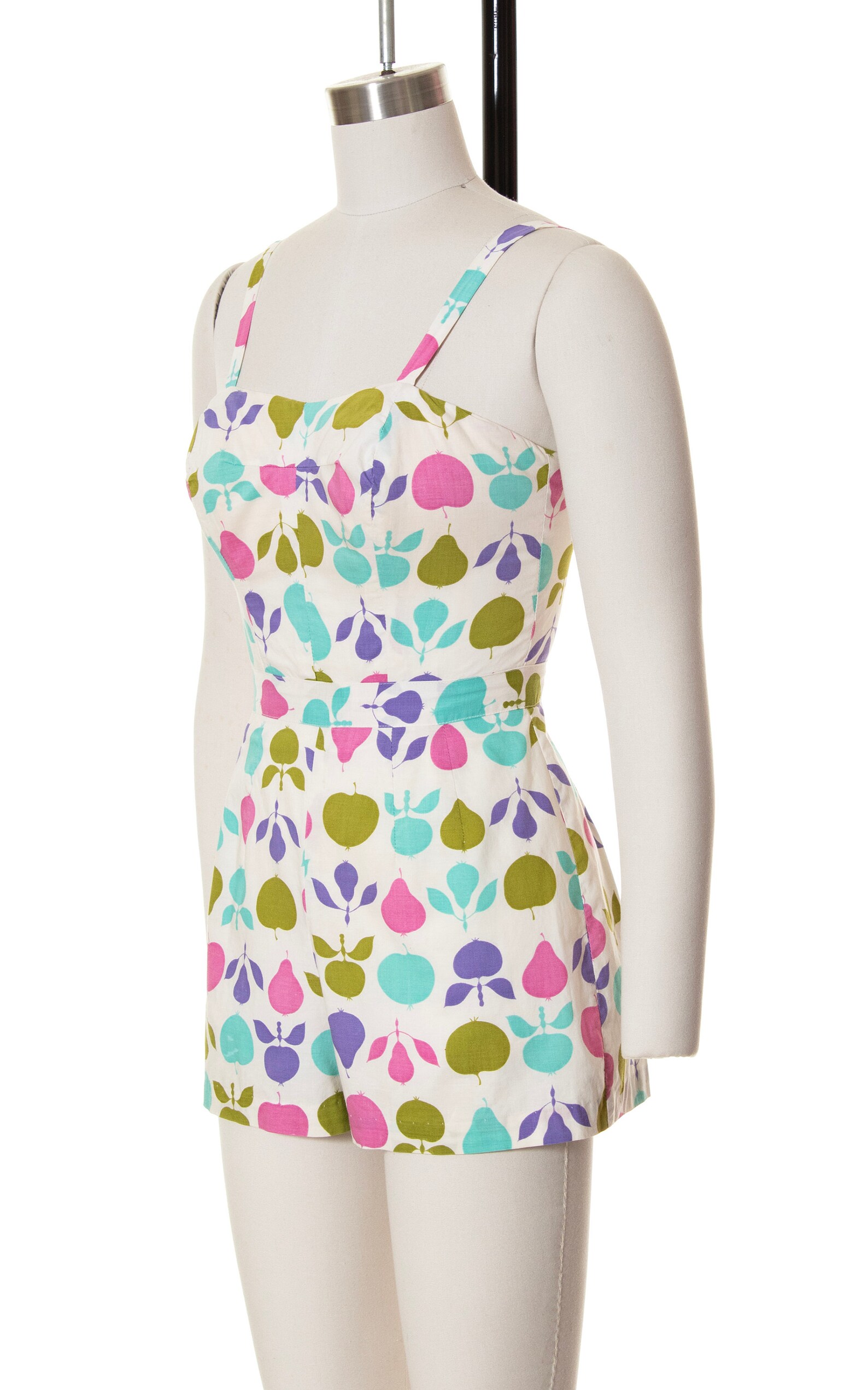 Vintage 1950s Romper | 50s Fruit Novelty Print Cotton Pastel White ...