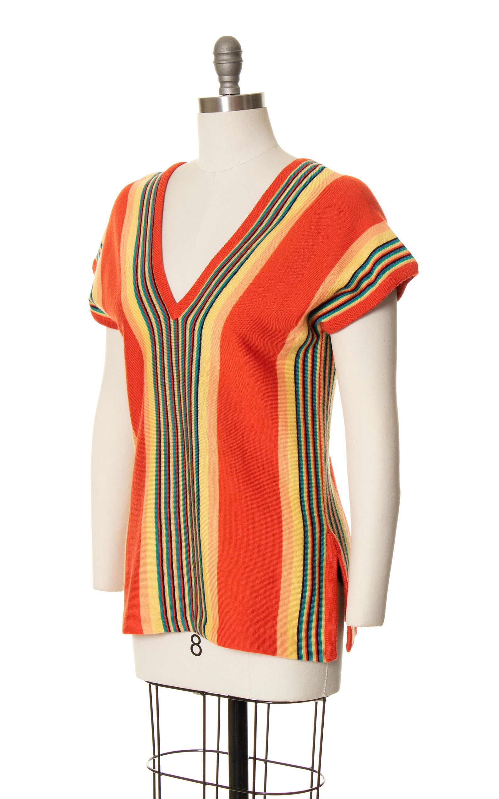 Vintage 1970s Sweater | 70s Rainbow Striped Knit Acrylic Pullover Retro ...