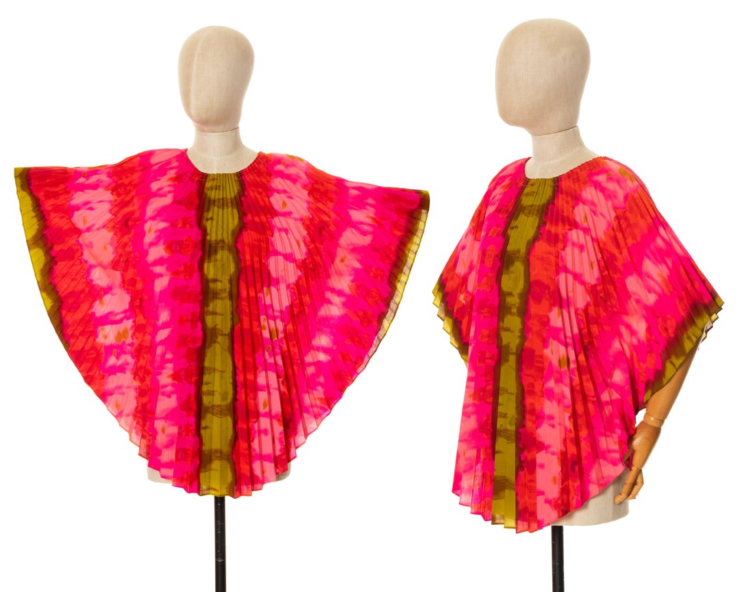 Vintage 1960s Kaftan | 60s Psychedelic Tie Dye Accordion Pleated Short ...