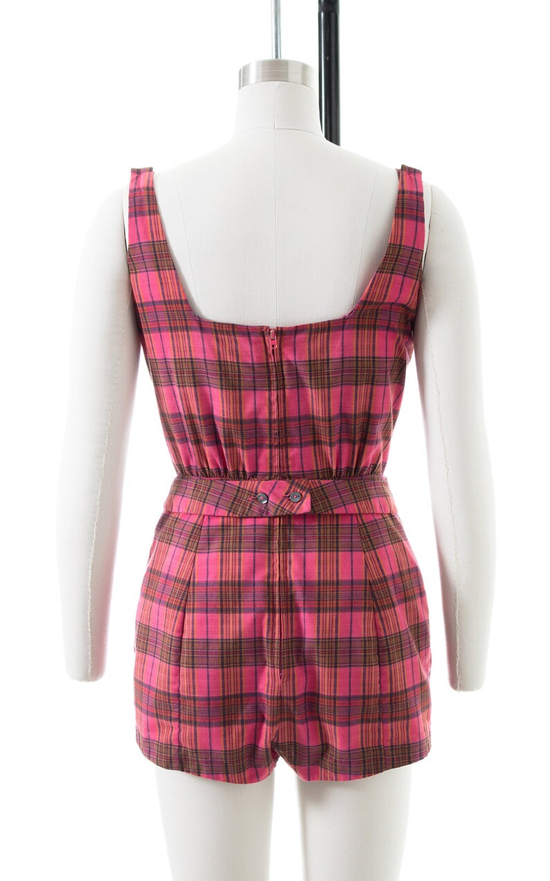Vintage 1950s Romper | 50s Pink Plaid Cotton Belted Shorts Playsuit ...