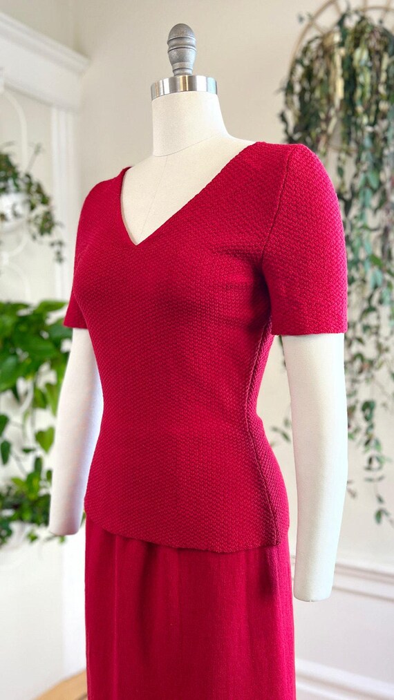 Vintage 1950s Knit Set | 50s Red Wool Sweater Top Pen… - Gem