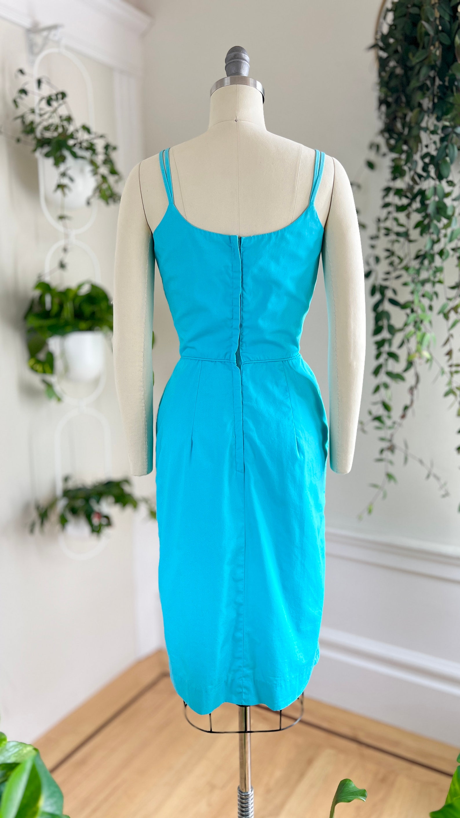 Vintage 1950s 1960s Sundress | 50s 60s Blue Cotton Spaghetti Strap ...
