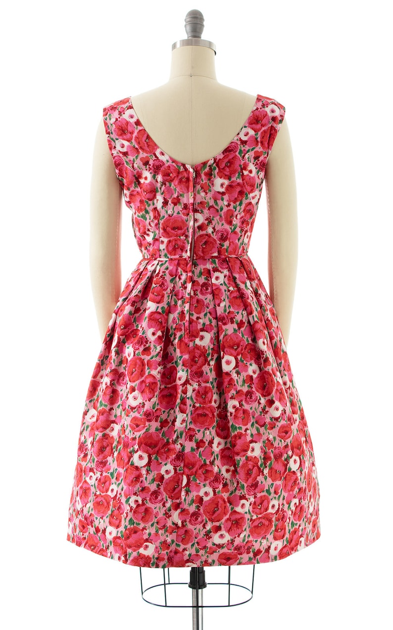 Vintage 1950s Sundress | 50s Rose Floral Printed Cotton Rayon Pink Full ...