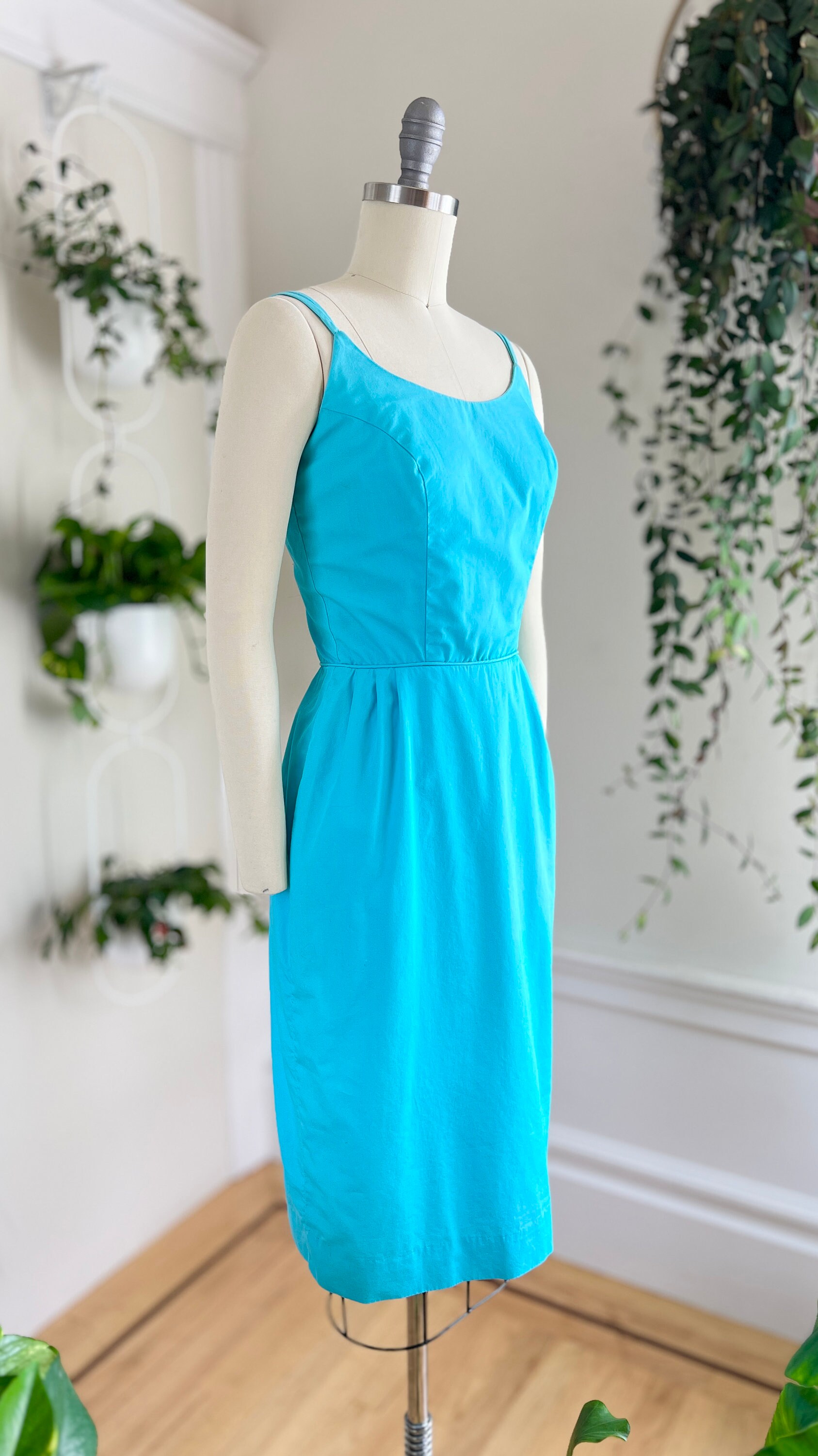 Vintage 1950s 1960s Sundress | 50s 60s Blue Cotton Spaghetti Strap ...