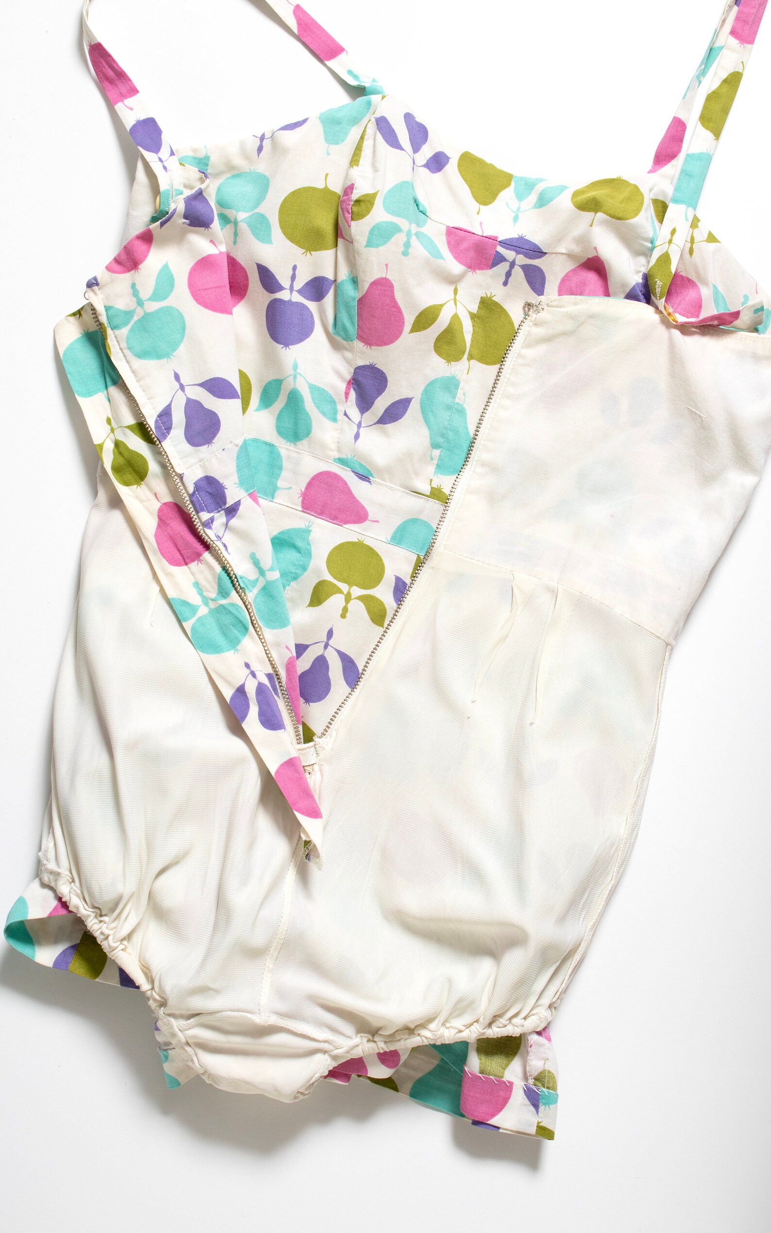 Vintage 1950s Romper | 50s Fruit Novelty Print Cotton Pastel White ...