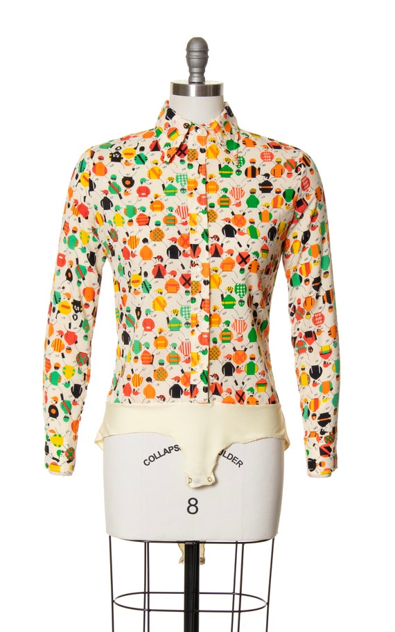 Vintage 1970s Bodysuit | 70s Novelty Print Horse Jock… - Gem