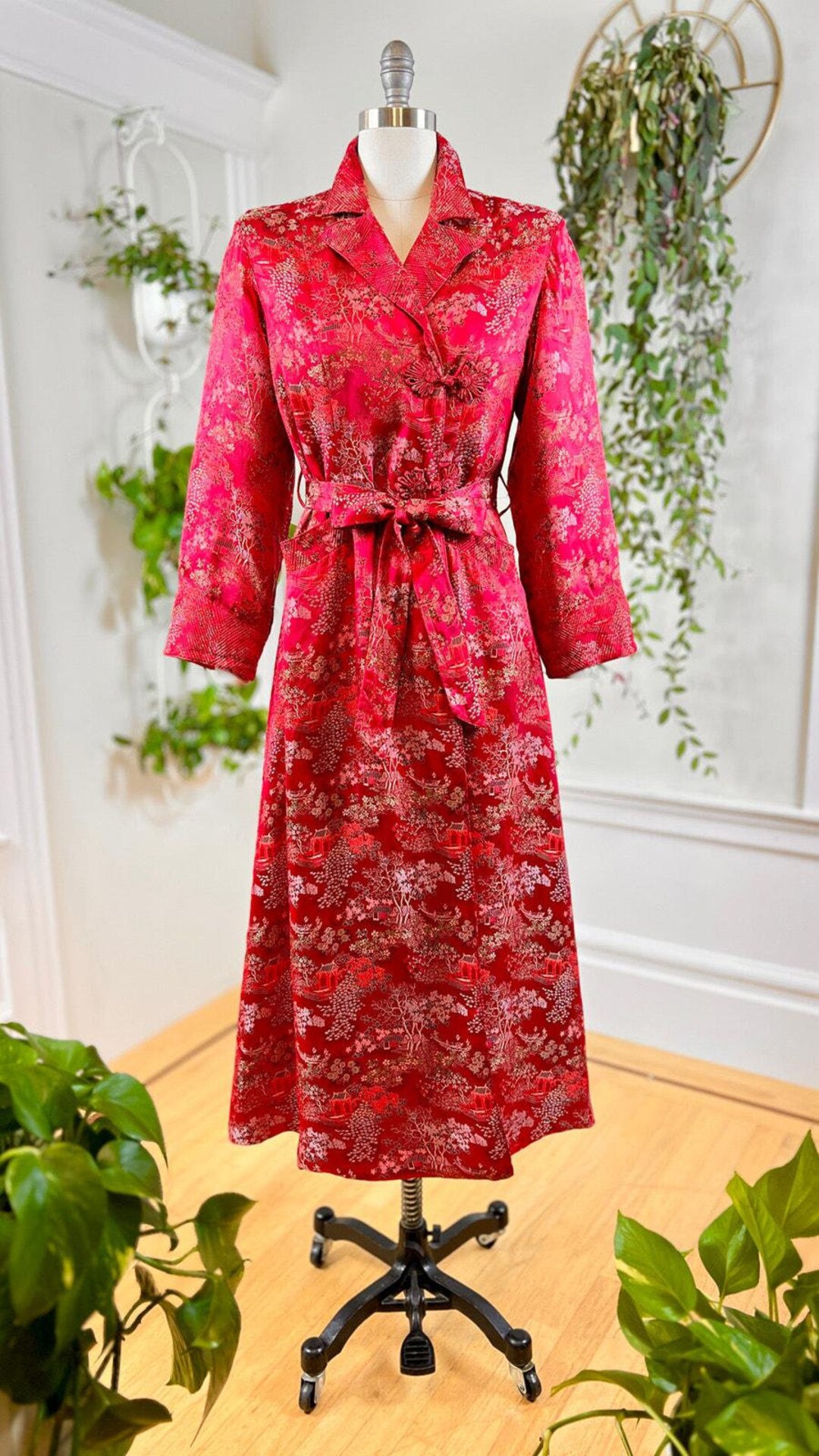 Vintage 1990s 2000s Robe 90s Y2K Asian Novelty Rayon Satin Jacquard ...