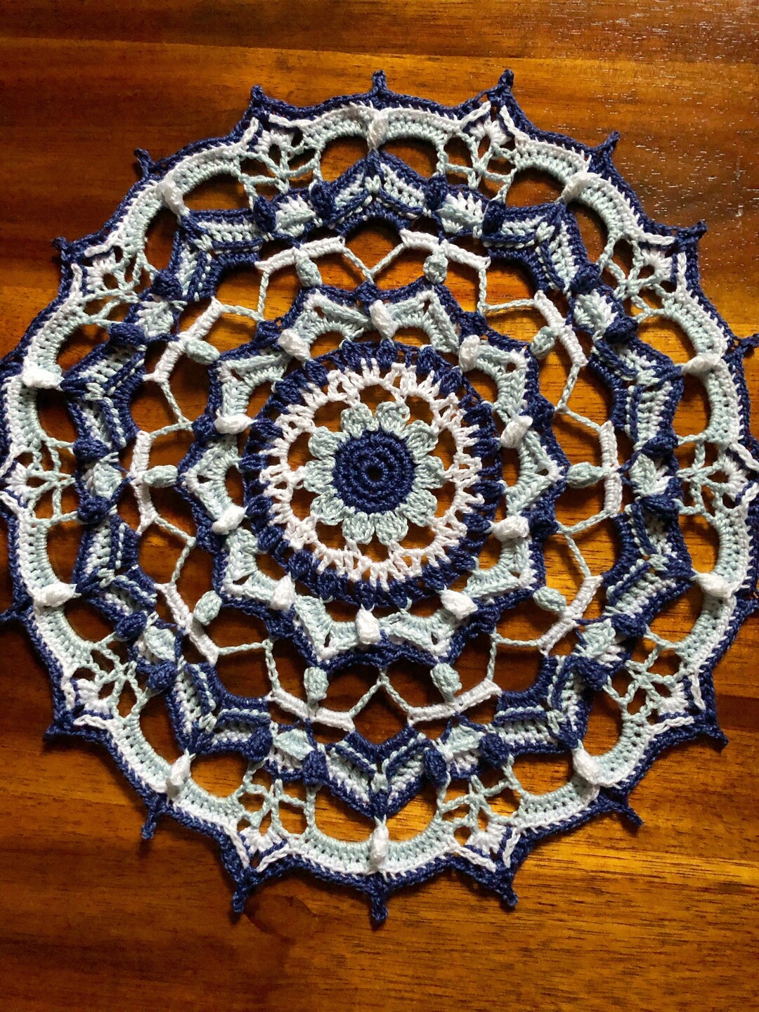 Small Round Blue Doily, Handmade Crochet, Blueberry Hill Mandala Doily ...