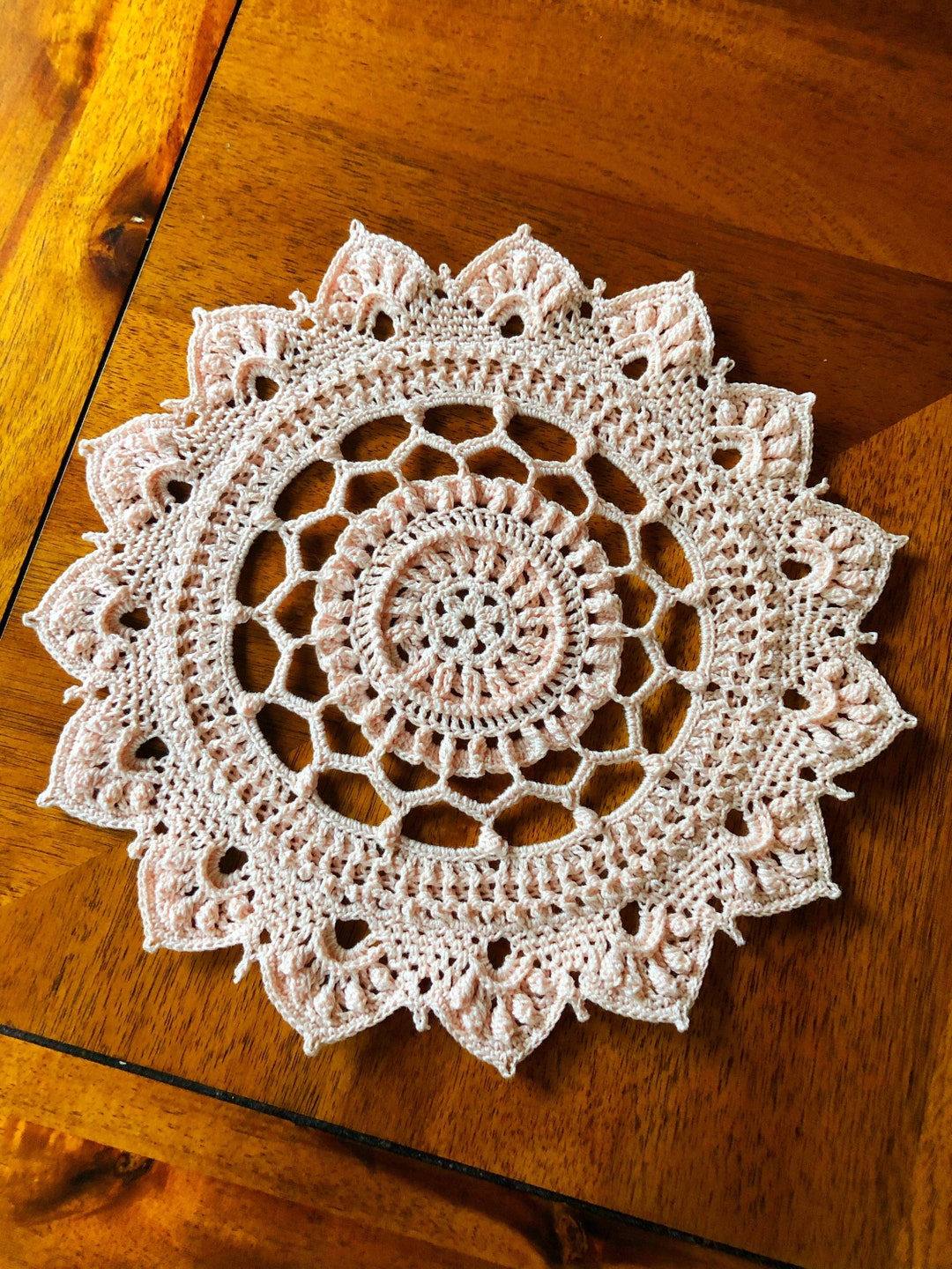 Small Light Peach Doily, Mentari Pattern, Handmade Crochet, Ivory Peach ...