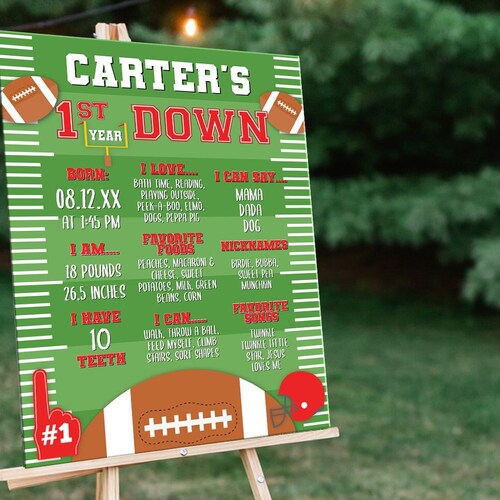 First Year Down Football Theme Boys First Birthday Milestone - Etsy
