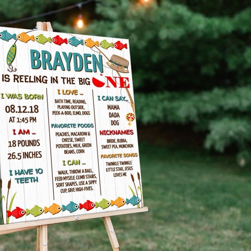 The Big One Fishing Theme Boys First Birthday Milestone Sign | Etsy