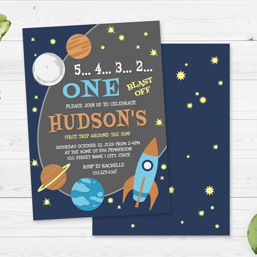 Space First Birthday Party Invitation DIGITAL DOWNLOAD Galaxy - Etsy