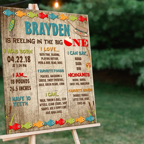 The Big One Fishing Theme Boys First Birthday Milestone Sign | Etsy