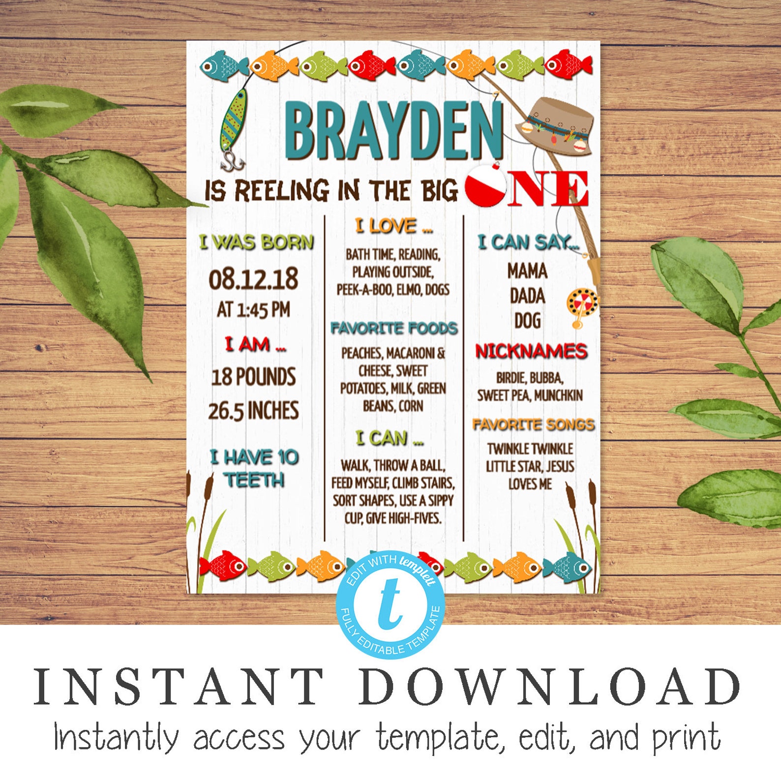 The Big One Fishing Theme Boys First Birthday White Wood - Etsy