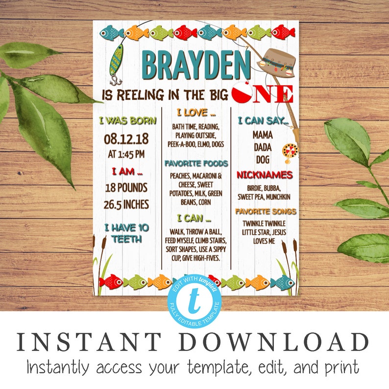 The Big One Fishing Theme Boys First Birthday White Wood Milestone Sign ...