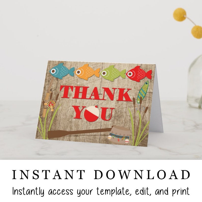 The Big One Fishing Themed Thank You Card Editable Templett Digital ...
