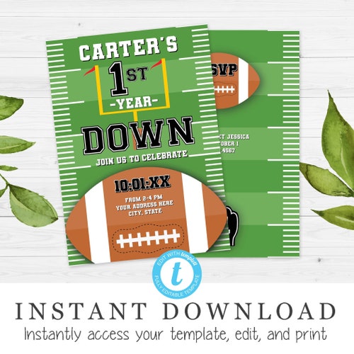Football First Down Birthday Party Invitation Template - Etsy