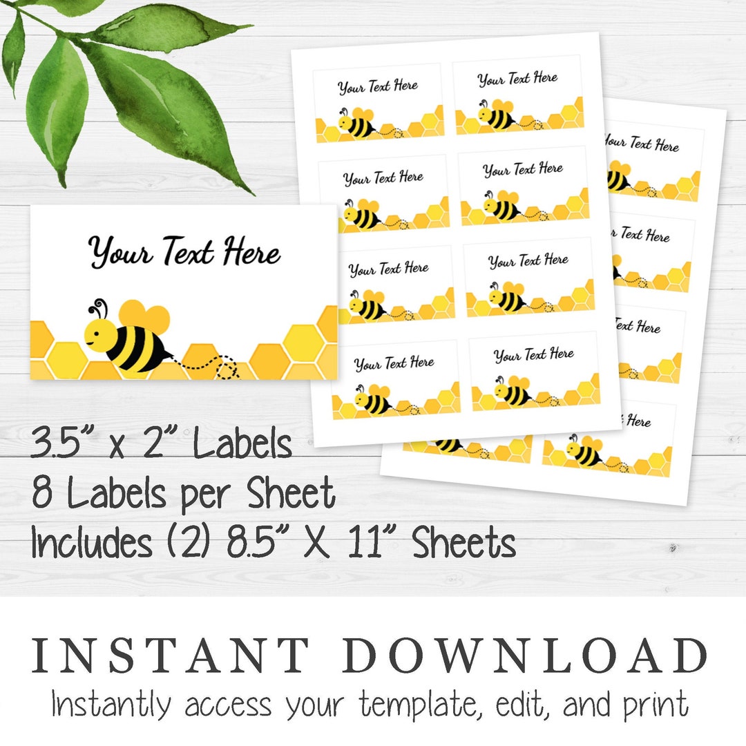 Bee-day Bee Themed Label or Tag Editable Templett Digital Download - Etsy