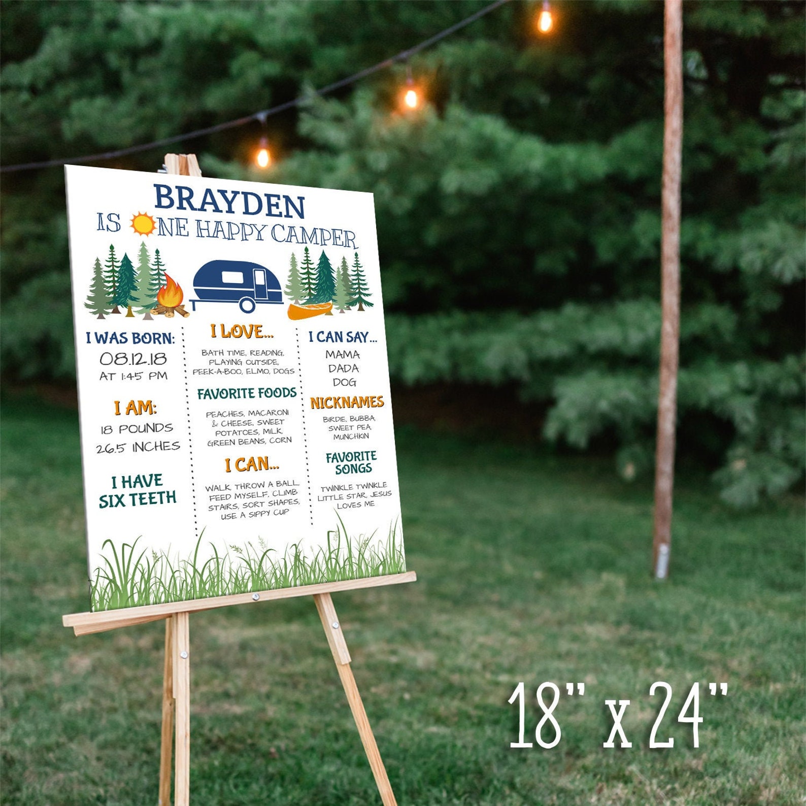 One Happy Camper Camping Theme Boys First Birthday Milestone | Etsy