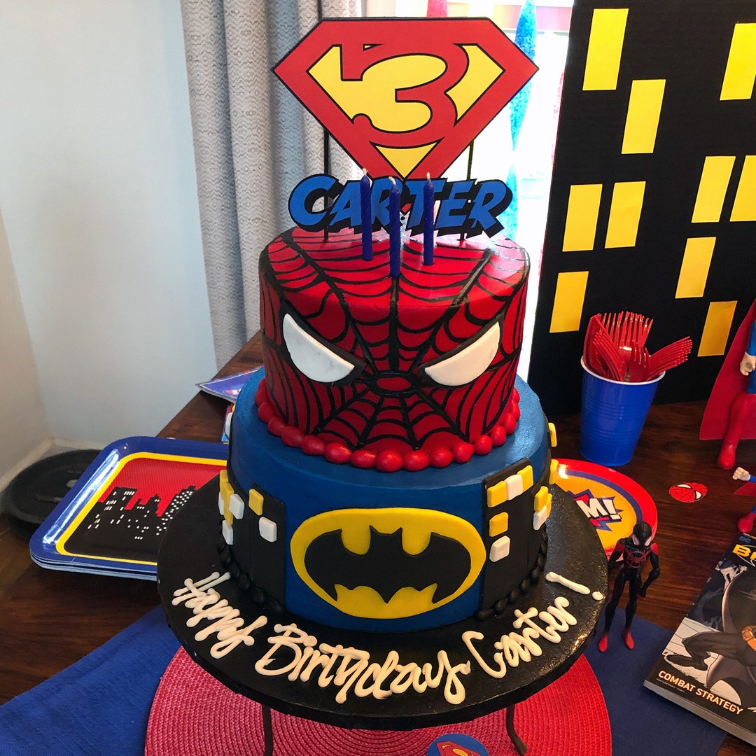 Super Three Cake Topper Superhero Birthday Party Editable Templett ...