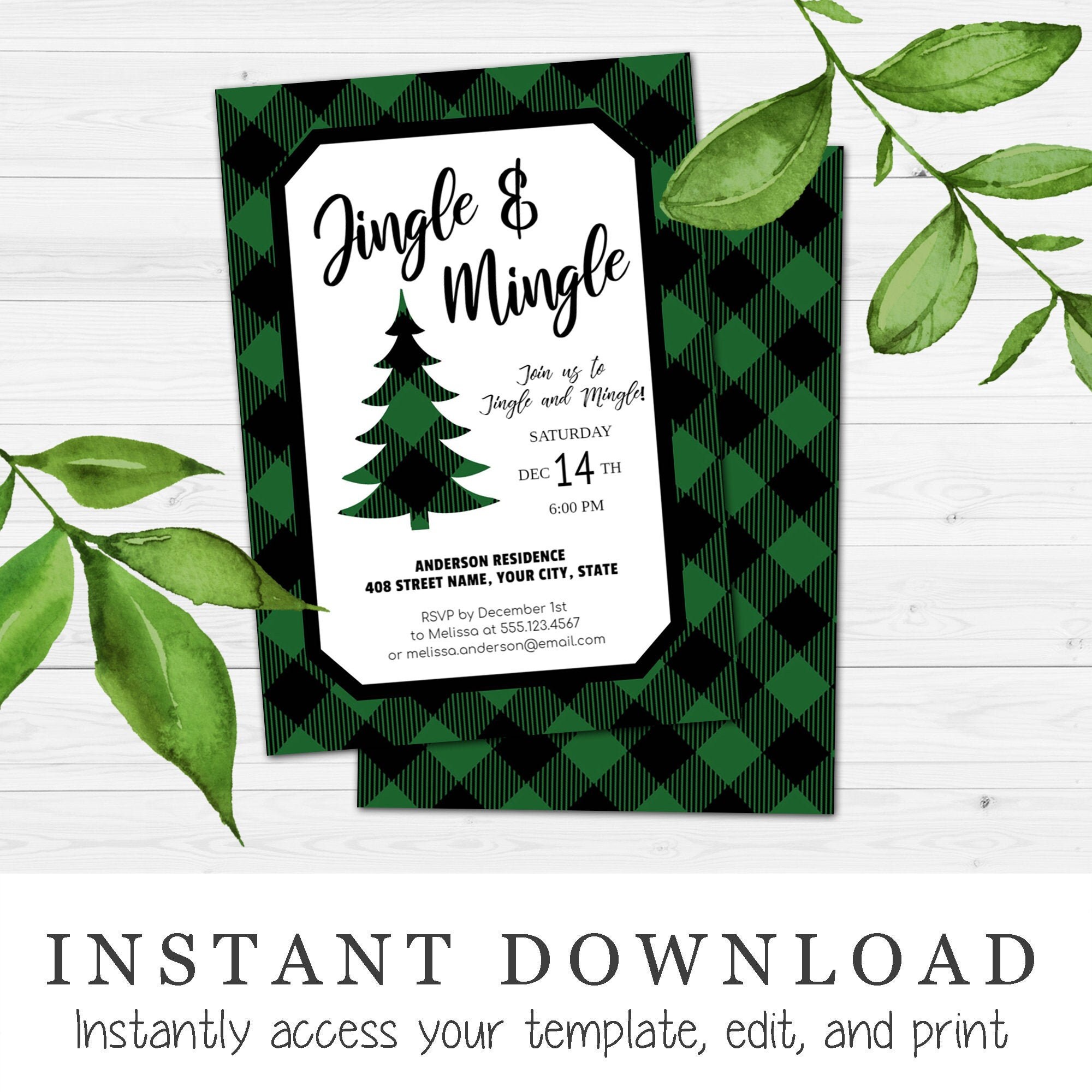 Green and Black Buffalo Plaid Farmhouse Jingle and Mingle Christmas ...