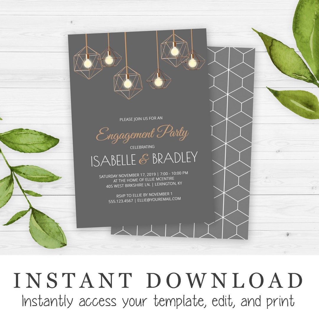 Geo Lights Modern Geometric Pendant Lights Engagement Party Invitation ...