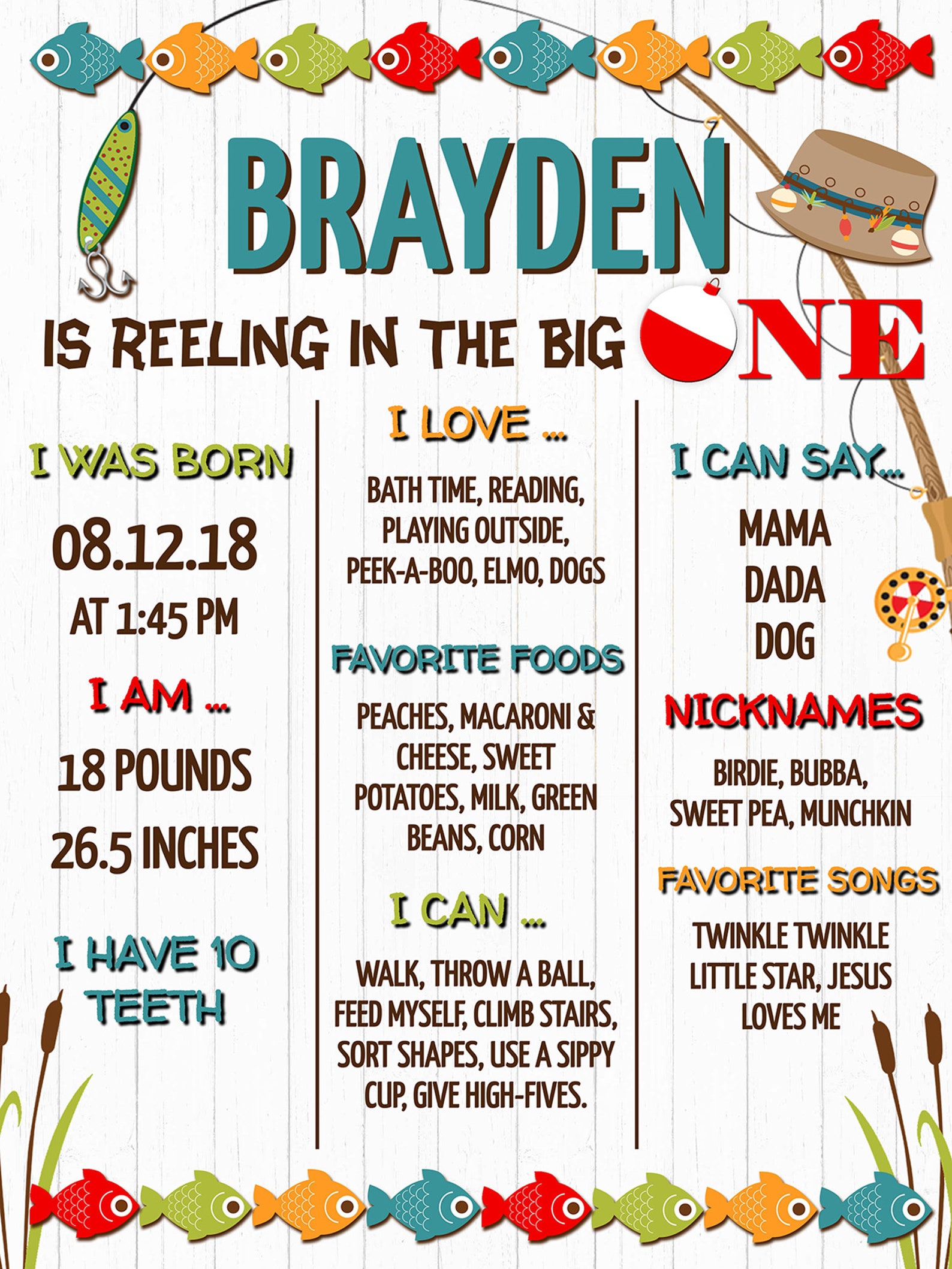 The Big One Fishing Theme Boys First Birthday White Wood - Etsy