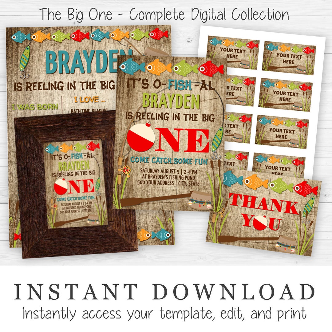 The Big One Fishing Theme Boys First Birthday Party Collection ...