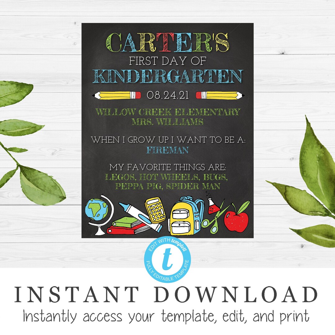 First Day of School Last Day of School Sign | Editable Templett Digital ...