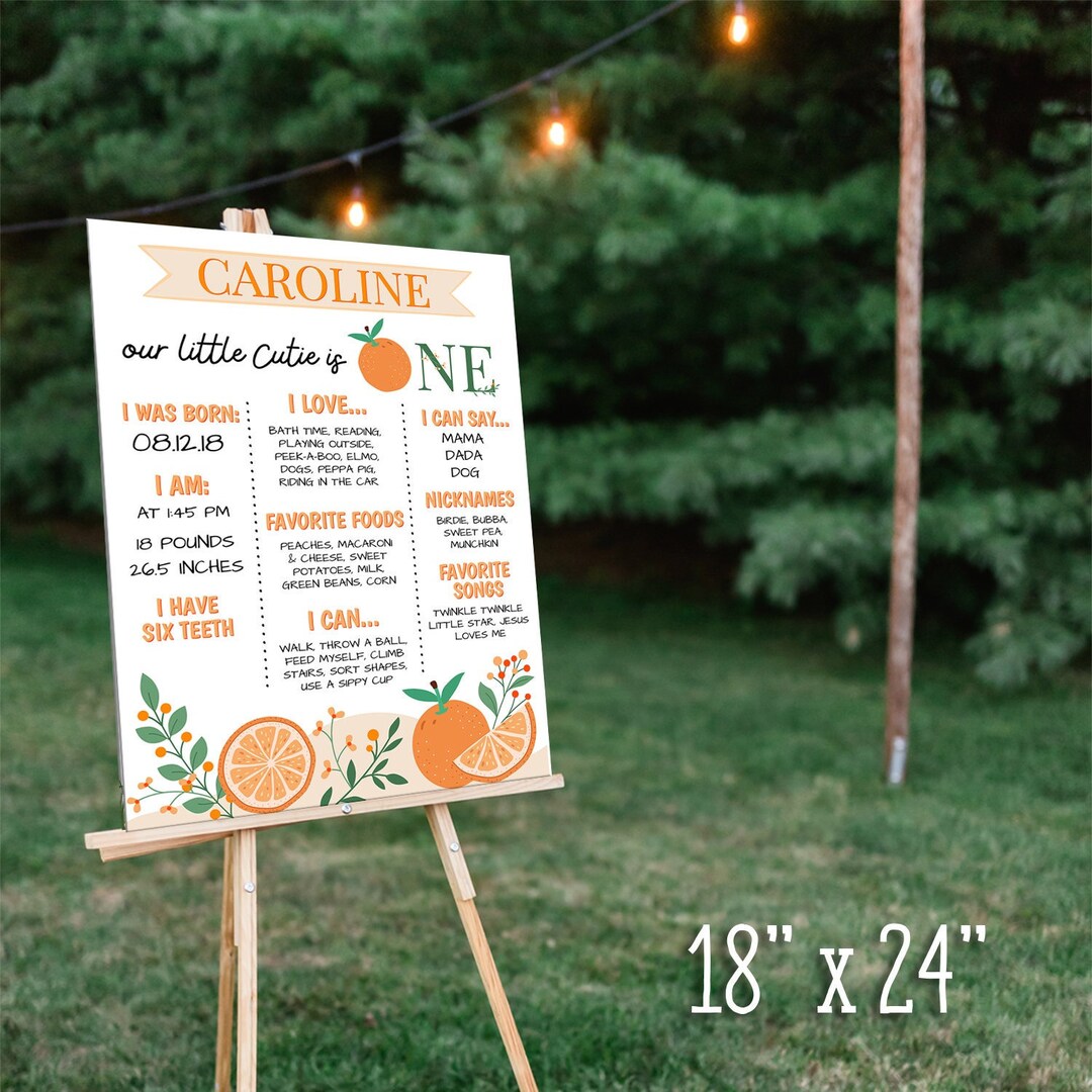 Little Cutie Orange Themed Girls First Birthday Milestone Sign ...