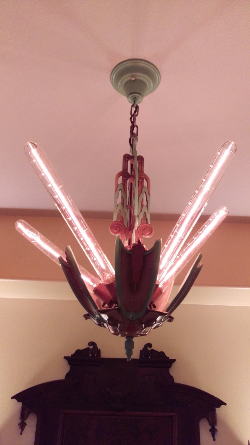 One of a KIND - Art Deco Chandelier Light Fixture / 5 Bulbs INCLUDED ...