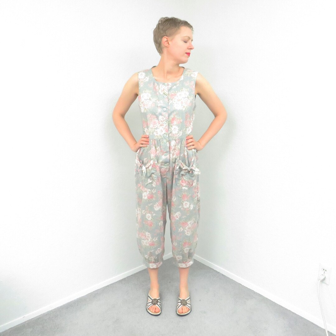 Vintage 90s Laura Ashley Gray Floral Jumpsuit, Cotton Balloon Jumpsuit ...