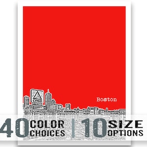 Boston Fenway MA City Skyline Poster Art Print Massachusetts Red Sox ...
