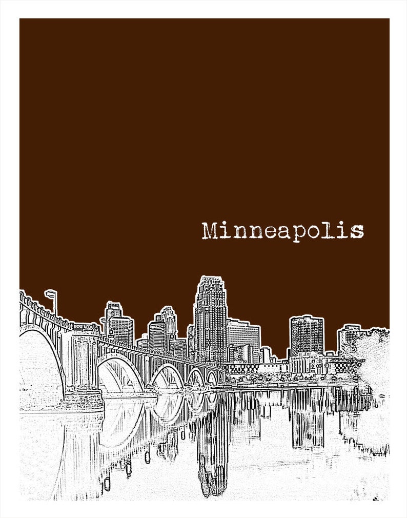 Minneapolis Minnesota Poster Art Skyline Print Bridge MN Item - Etsy