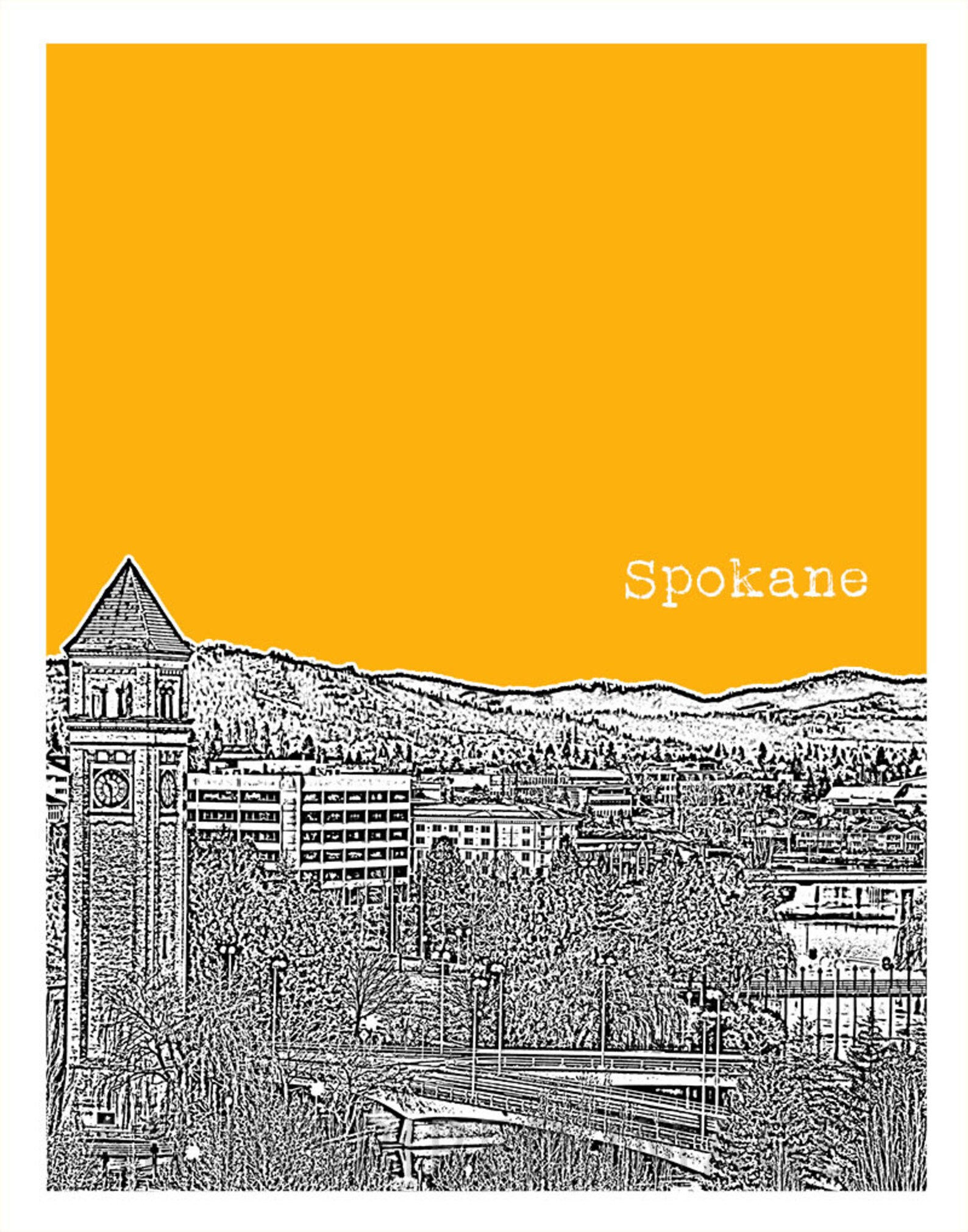 Spokane Washington Poster Skyline Art Print Item T2898 - Etsy