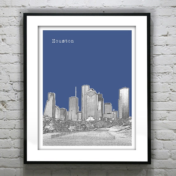 Houston Poster Texas Skyline Print Art Version 2 | Etsy