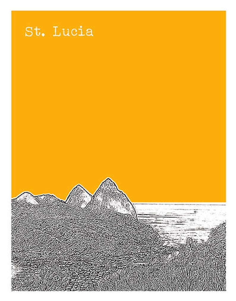 St. Lucia Poster Skyline Art Print the Pitons Lesser Antilles - Etsy