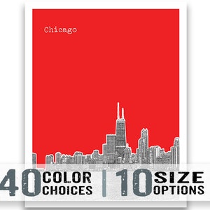 Chicago Poster Skyline Art Print Illinois Water View Item T1556 - Etsy