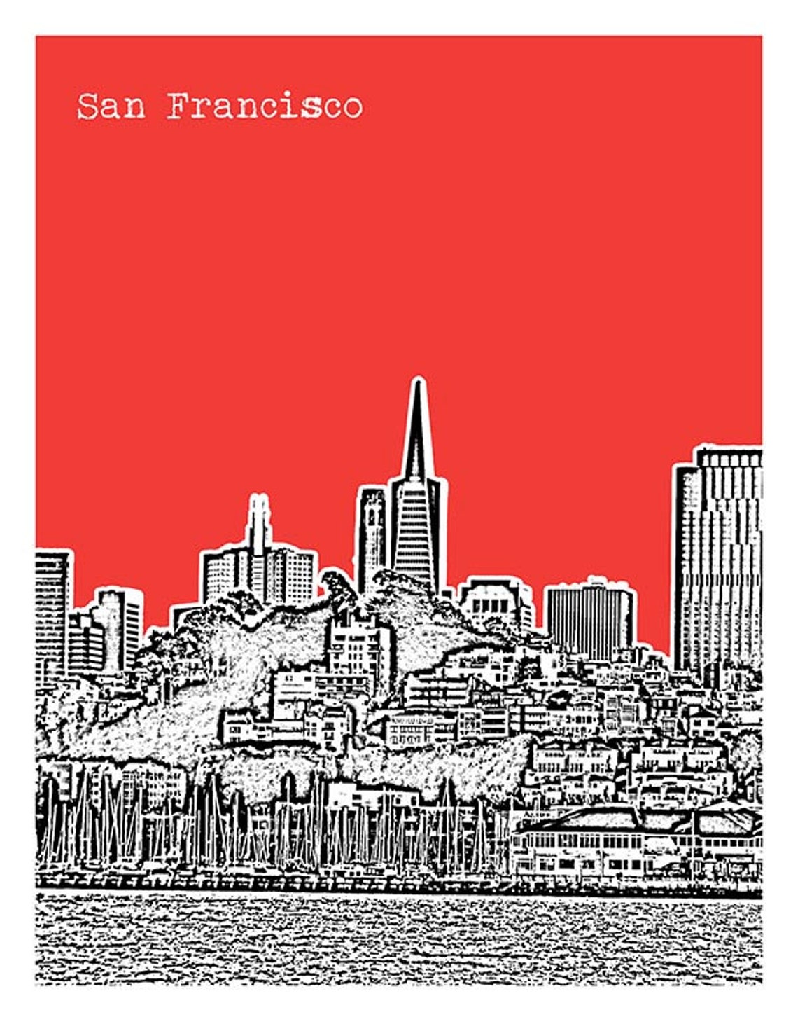 San Francisco Poster Print Skyline Art Bay Area California CA - Etsy