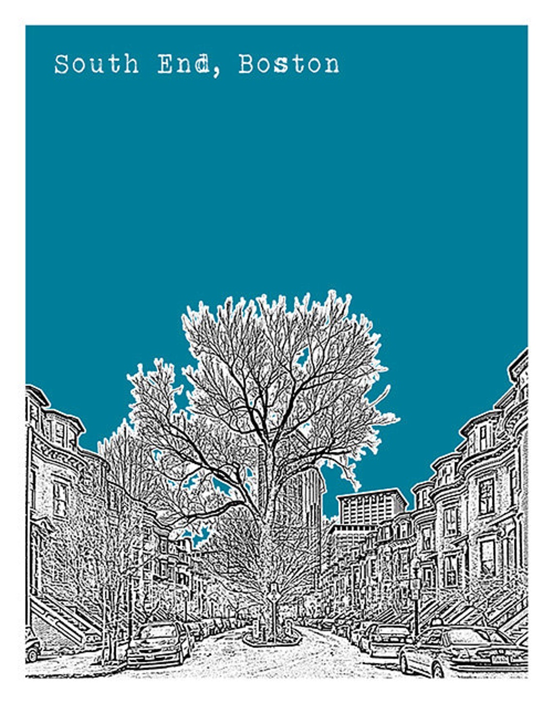 South End Boston Skyline Poster Art Print Massachusetts MA | Etsy
