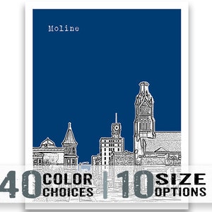 Moline Illinois Poster Skyline Art Print IL Item T1540 - Etsy