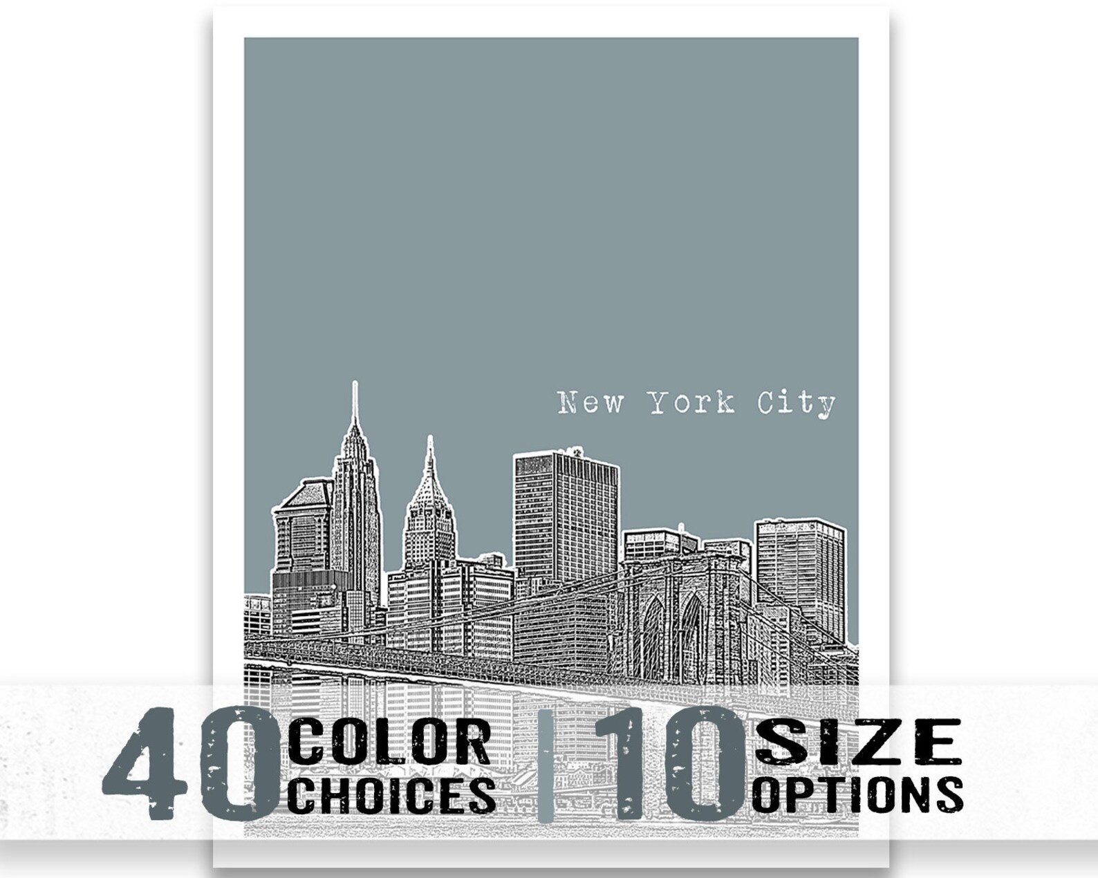 New York City Skyline Art Print Poster NYC Brooklyn Bridge Manhattan ...