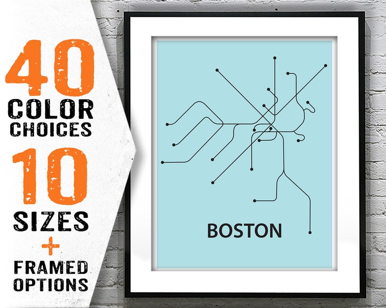 Boston Subway Map Poster Art Print Modern Line Drawing MBTA - Etsy