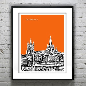 Lausanne Switzerland Poster Art Print Lausanne Cathedral Skyline - Etsy