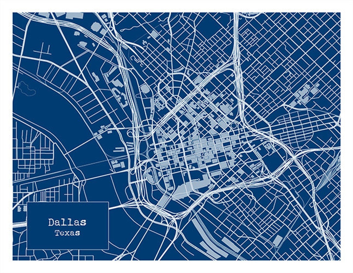 Dallas Texas Blueprint Map Poster Art Print Several Sizes Available ...