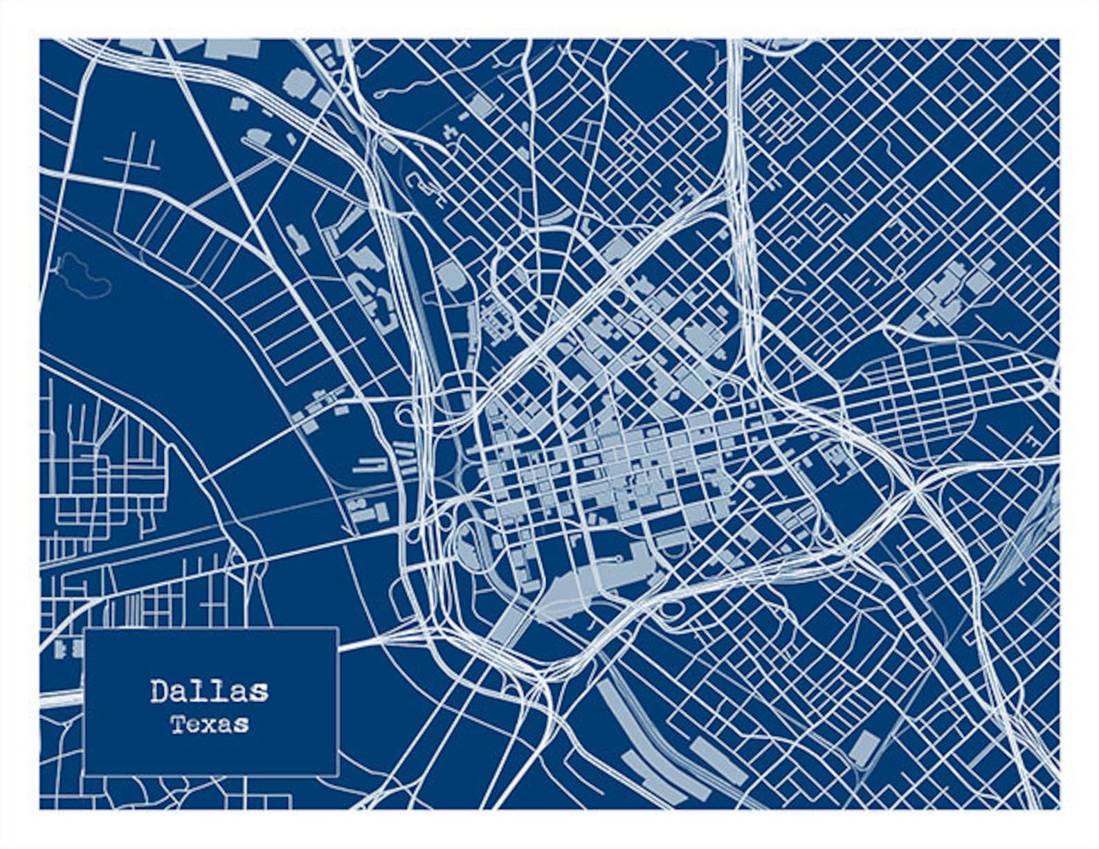 Dallas Texas Blueprint Map Poster Art Print Several Sizes | Etsy