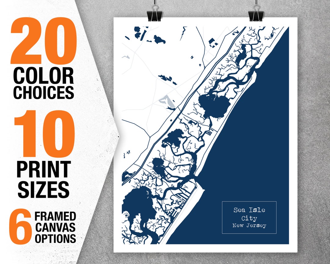 Sea Isle City New Jersey Shore Map Poster Print Art NJ Item T5447 - Etsy