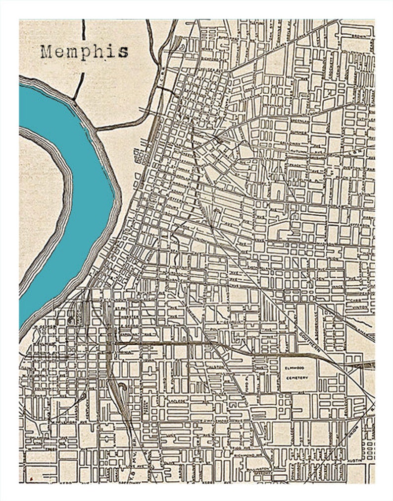 Memphis Tennessee Poster Art Print Old Vintage Map Item T2708 - Etsy